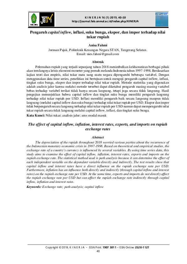(PDF) Pengaruh capital inflow, inflasi, suku bunga, ekspor, dan impor terhadap nilai tukar rupiah