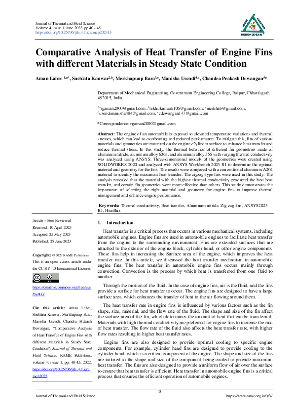 (PDF) Comparative Analysis of Heat Transfer of Engine Fins with ...
