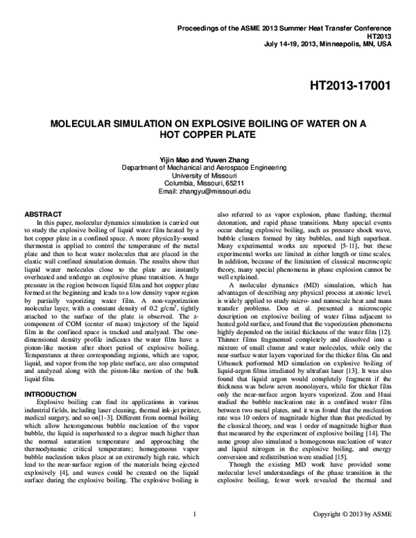 (PDF) Molecular Simulation on Explosive Boiling of Water on a Hot ...