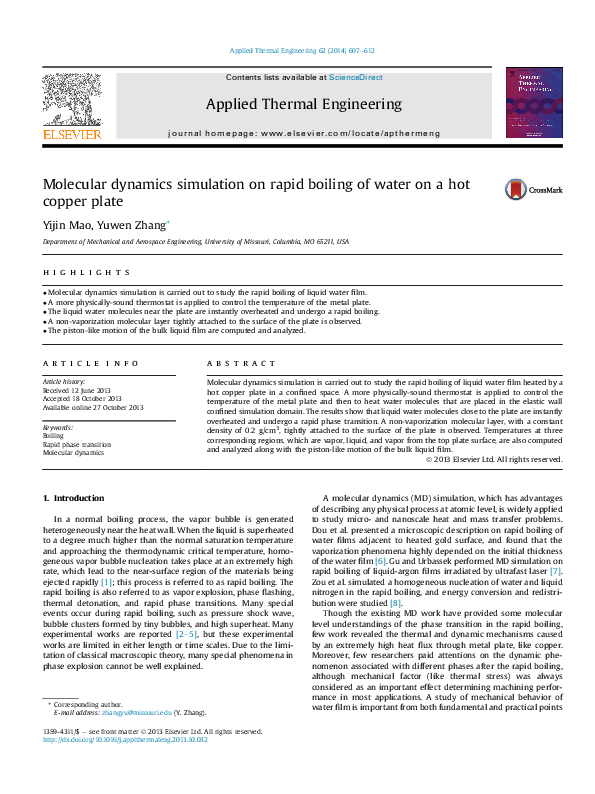 (PDF) Molecular dynamics simulation on rapid boiling of water on a hot ...