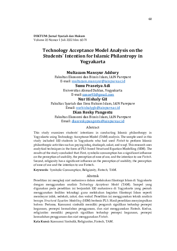 (PDF) Technology Acceptance Model Analysis on the Students` Intention for Islamic Philantropy in ...