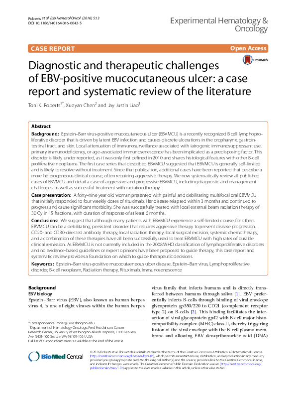 (PDF) Diagnostic and therapeutic challenges of EBV-positive ...