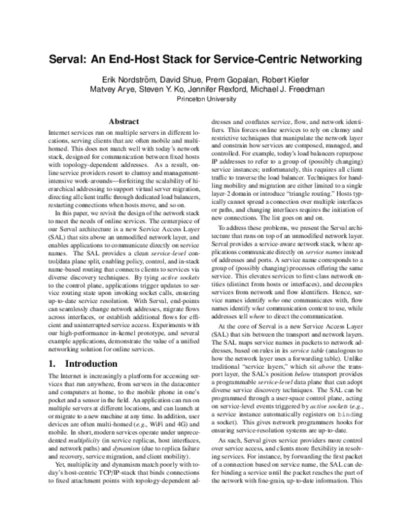 (PDF) Serval: An End-Host Stack for Service-Centric Networking