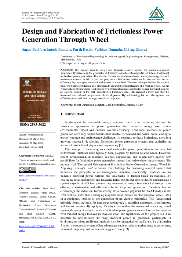 (PDF) Design and Fabrication of Frictionless Power Generation Through Wheel