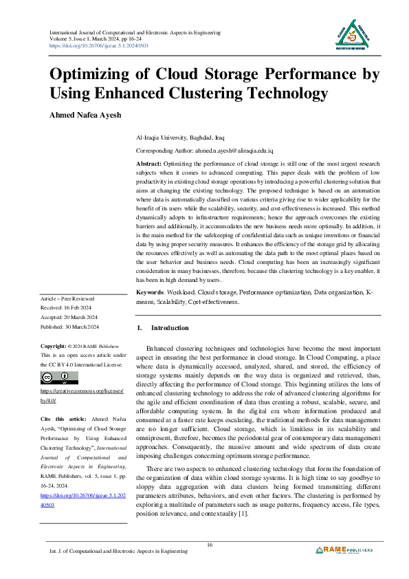 (PDF) Optimizing of Cloud Storage Performance by Using Enhanced Clustering Technology