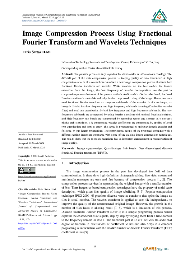 (PDF) Image Compression Process Using Fractional Fourier Transform and Wavelets Techniques
