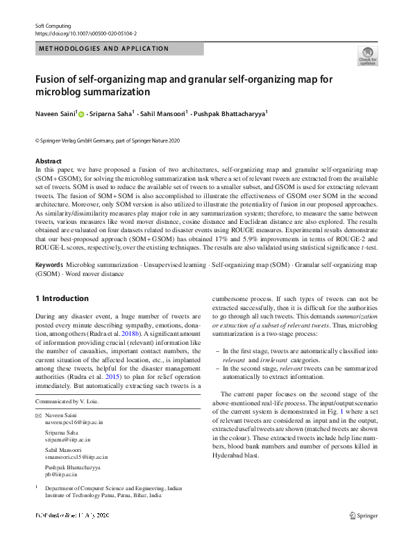 (PDF) Fusion of self-organizing map and granular self-organizing map for microblog summarization ...