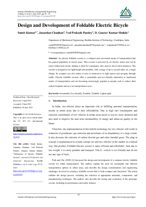 (PDF) Design and Development of Foldable Electric Bicycle
