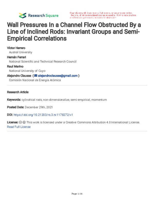 (PDF) Wall Pressures In a Channel Flow Obstructed By a Line of Inclined ...