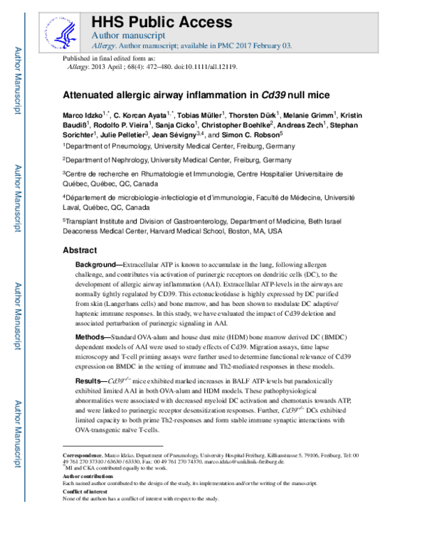 (PDF) Attenuated allergic airway inflammation inCd39null mice