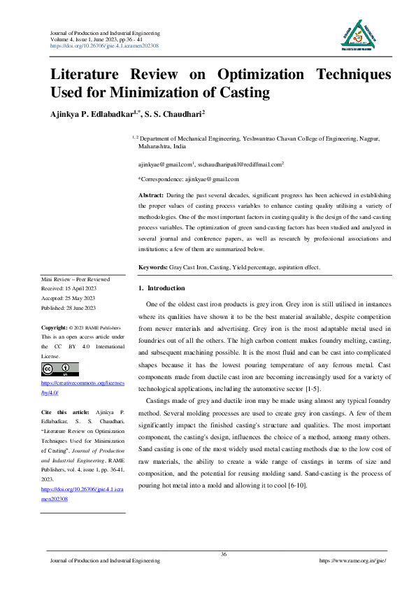 Pdf Literature Review On Optimization Techniques Used For