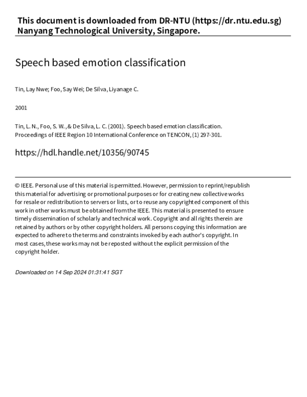 (PDF) Tin Lay Nwe, Student Member, IEEE, Foo Say Wei, Senior Member, IEEE