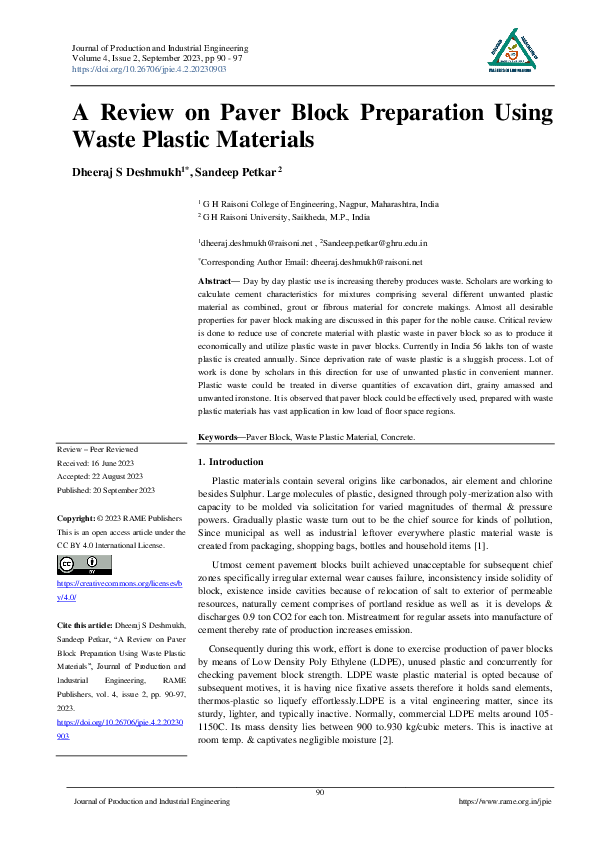 (PDF) A Review on Paver Block Preparation Using Waste Plastic Materials