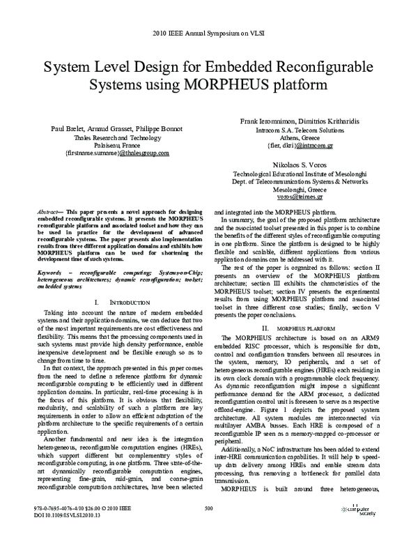 (PDF) System Level Design for Embedded Reconfigurable Systems Using MORPHEUS Platform