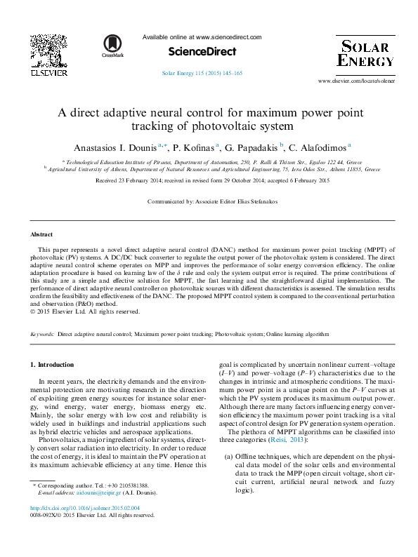 (PDF) A direct adaptive neural control for maximum power point tracking of photovoltaic system ...