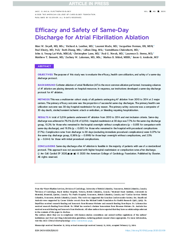 (PDF) Efficacy and Safety of Same-Day Discharge for Atrial Fibrillation ...