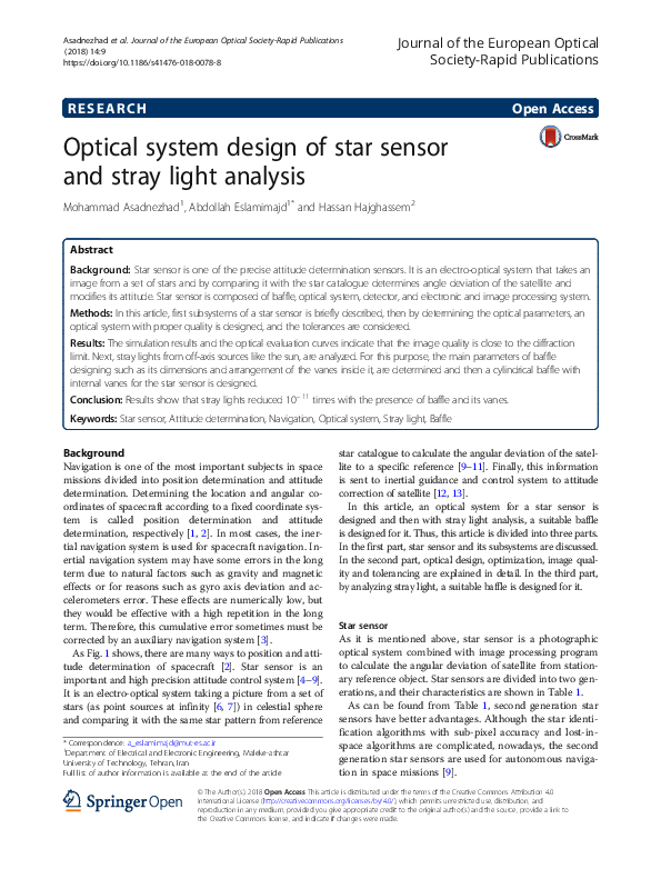 (PDF) Optical system design of star sensor and stray light analysis