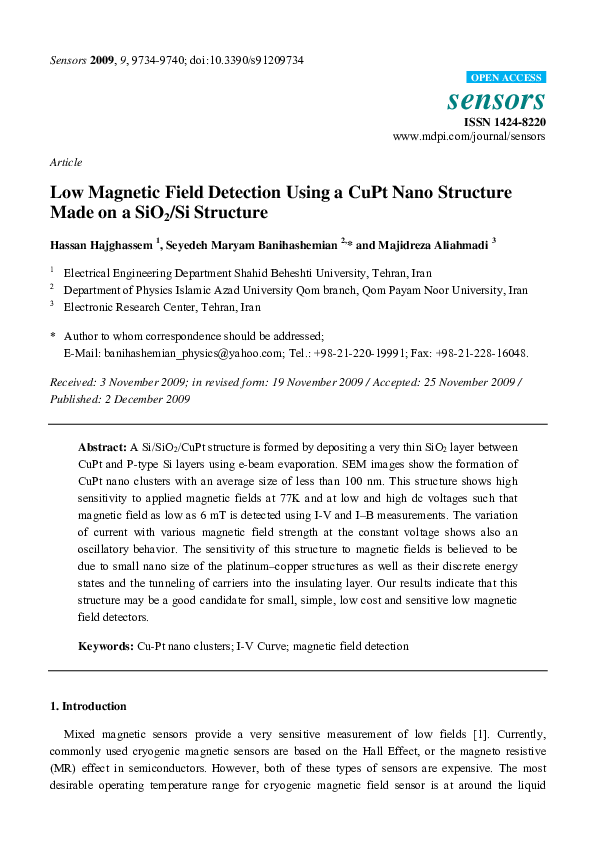 (PDF) Low Magnetic Field Detection Using a CuPt Nano Structure Made on ...