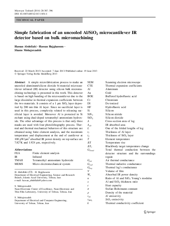 (PDF) Simple fabrication of an uncooled Al/SiO2 microcantilever IR detector based on bulk ...