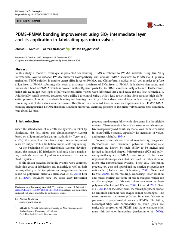 (PDF) PDMS–PMMA bonding improvement using SiO2 intermediate layer and ...