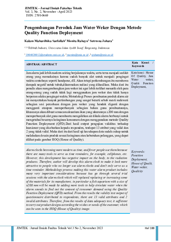 (PDF) Pengembangan Produk Jam Water Weker Dengan Metode Quality ...