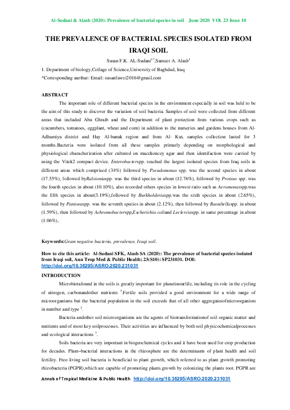 (PDF) The Prevalence of Bacterial Species Isolated from Iraqi Soil