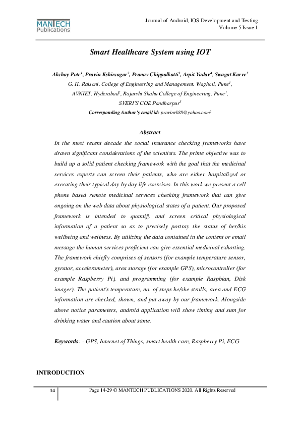 (PDF) Smart Healthcare System using IOT