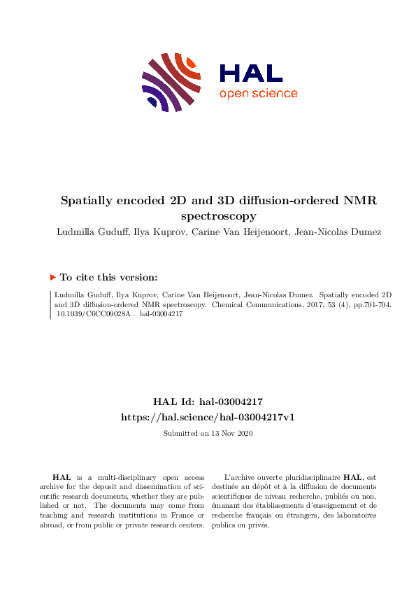 (PDF) Spatially encoded 2D and 3D diffusion-ordered NMR spectroscopy