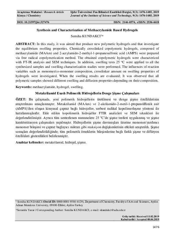 (PDF) Synthesis and characterization of chitosan-based hydrogels