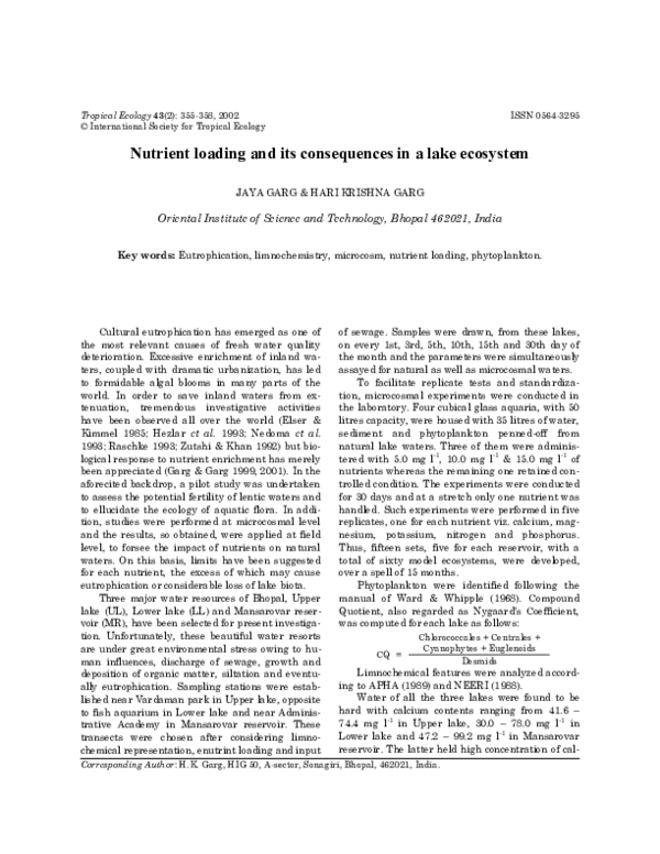 (PDF) Nutrient loading and its consequences in a lake ecosystem