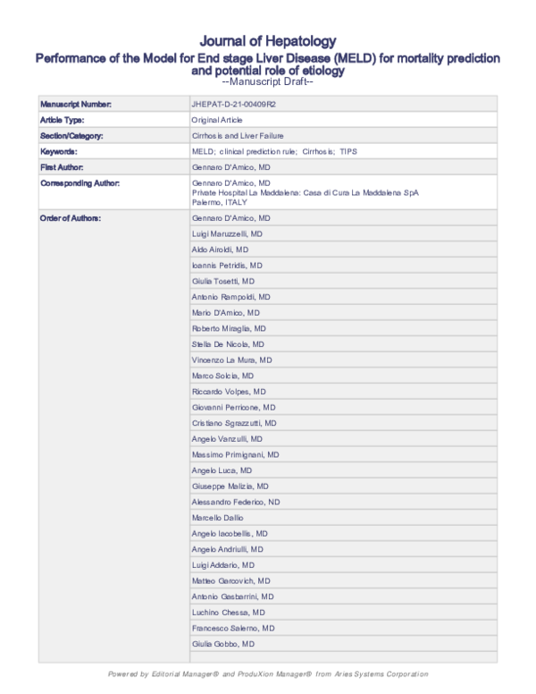 (PDF) Performance of the model for end-stage liver disease score for ...