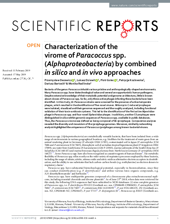 (PDF) Characterization of the virome of Paracoccus spp ...