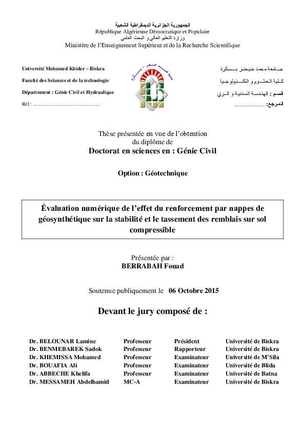 (PDF) Évaluation Numérique De L’Effet Du Renforcement Par Nappes De ...