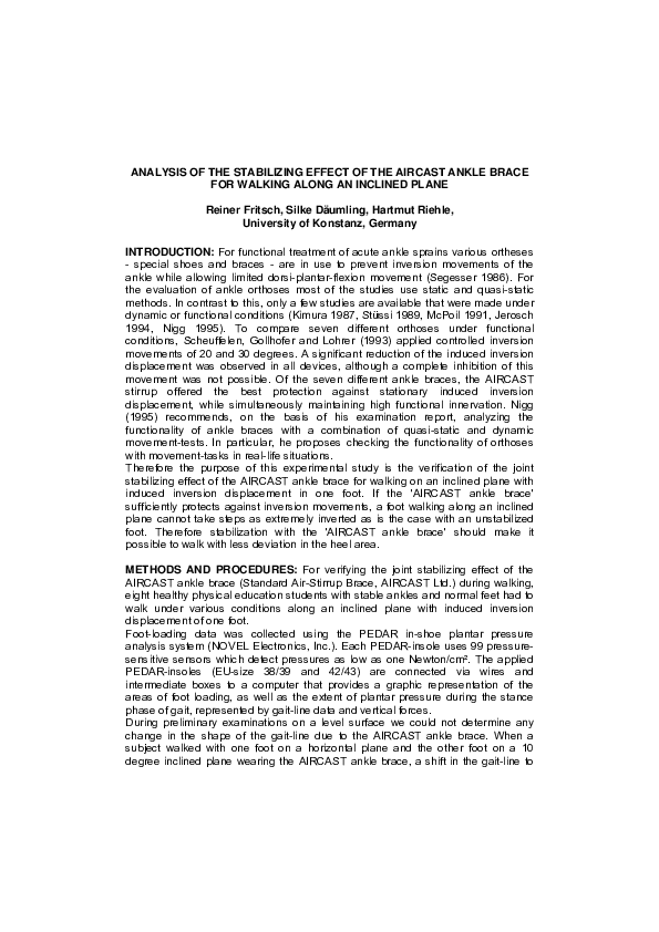 (PDF) Analysis of the Stabilizing Effect of the Aircast Ankle Brace for ...