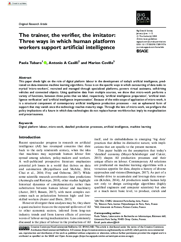 (PDF) The trainer, the verifier, the imitator: Three ways in which human platform workers ...
