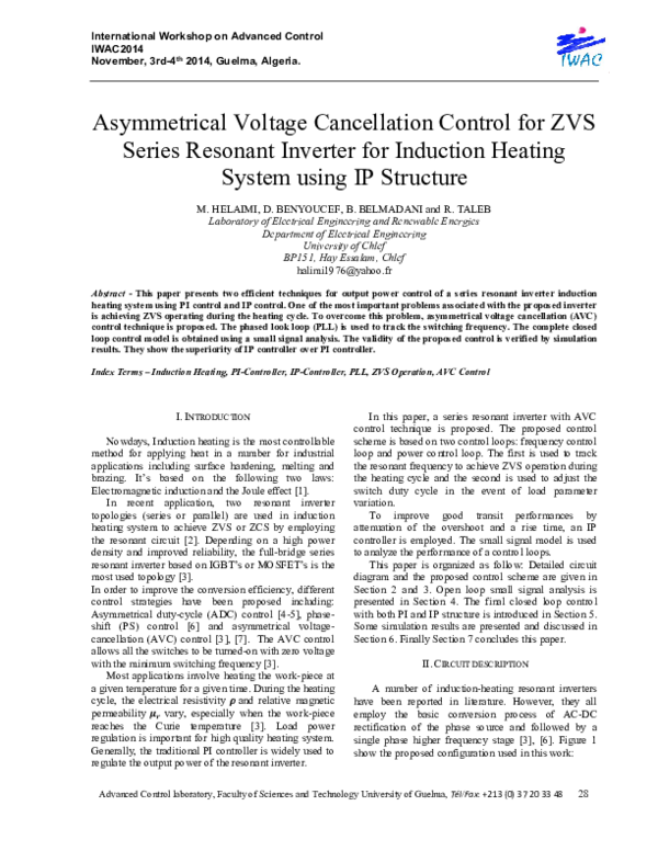 (PDF) Asymmetrical Voltage Cancellation Control for ZVS Series Resonant Inverter for Induction ...