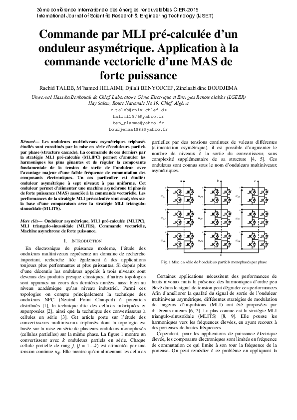 (PDF) Commande par MLI pré-calculée d’un onduleur asymétrique. Application à la commande ...
