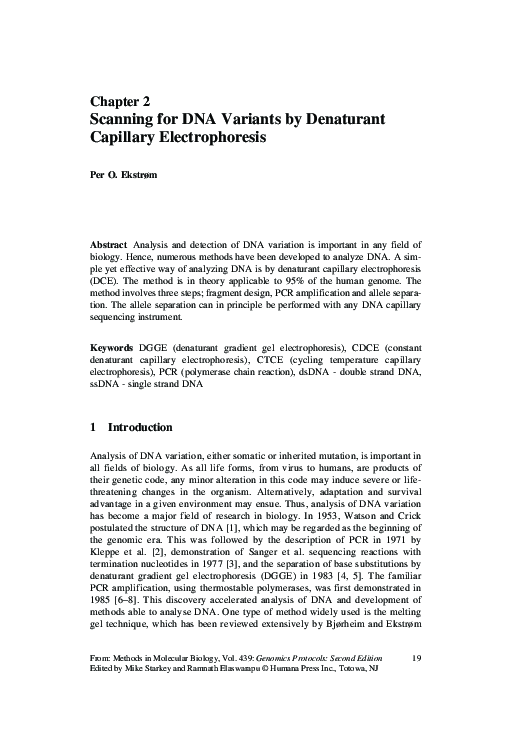 (PDF) Scanning for DNA variants by denaturant capillary electrophoresis