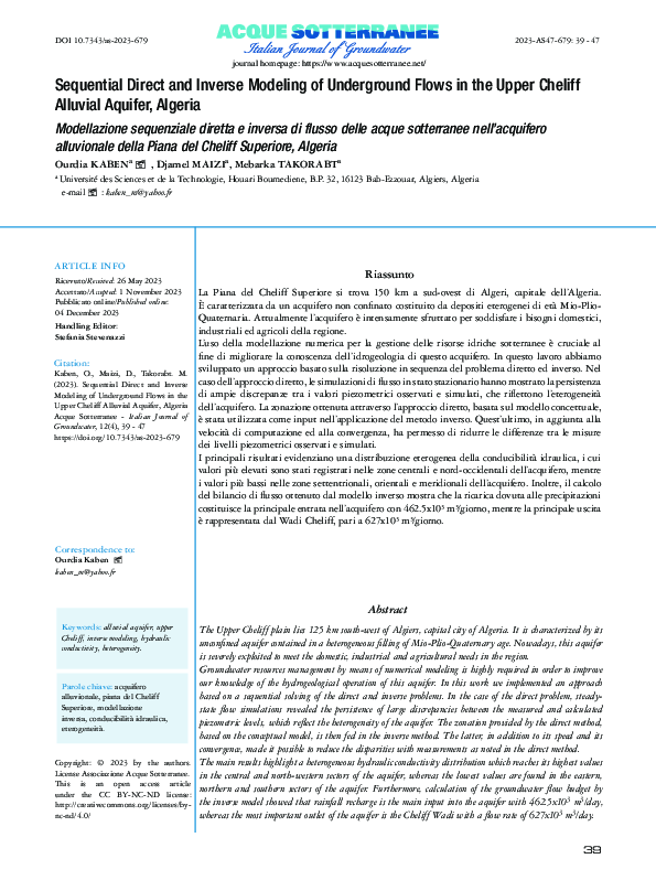 (PDF) Sequential Direct and Inverse Modeling of Underground Flows in the Upper Cheliff Alluvial ...