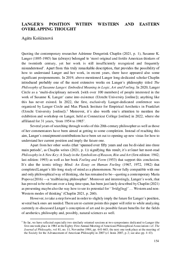 (PDF) LANGER´S POSITION WITHIN WESTERN AND EASTERN OVERLAPPING THOUGHT