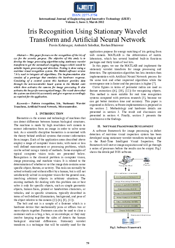 (PDF) Iris Recognition Using Stationary Wavelet Transform and Artificial Neural Network