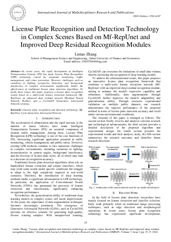 (PDF) License Plate Recognition and Detection Technology in Complex Scenes Based on Mf-RepUnet ...