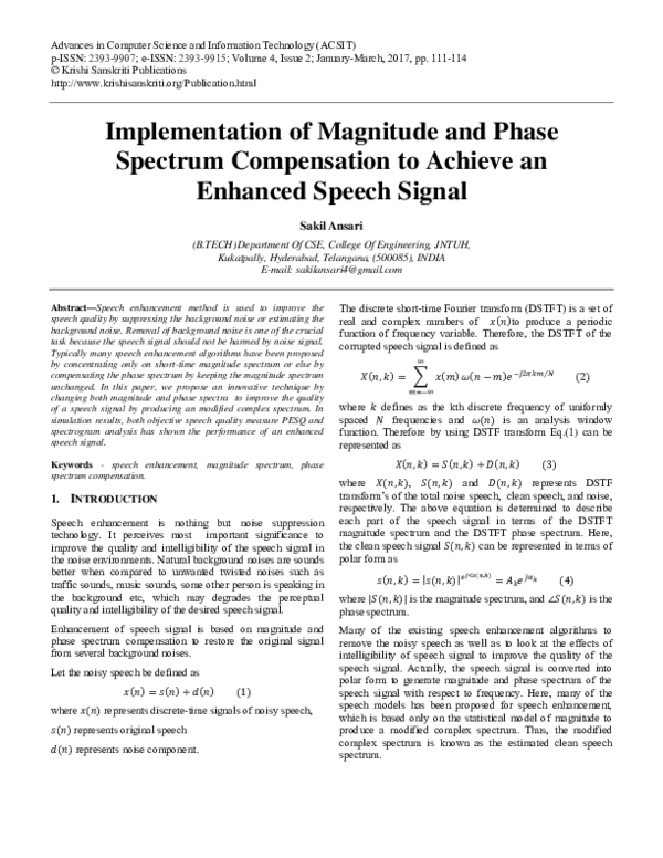 (PDF) Implementation of Magnitude and Phase Spectrum Compensation to ...