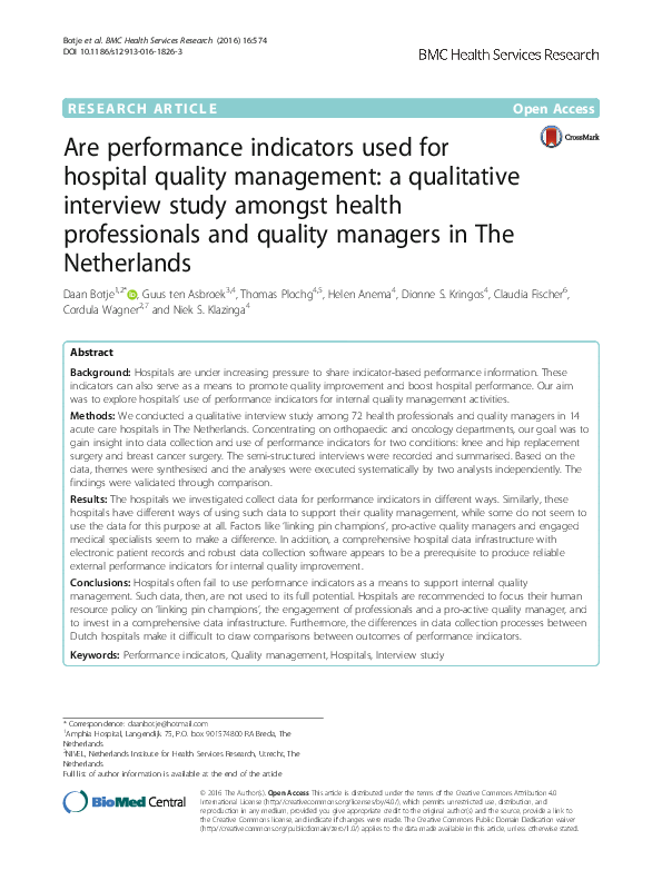 (PDF) Are performance indicators used for hospital quality management ...