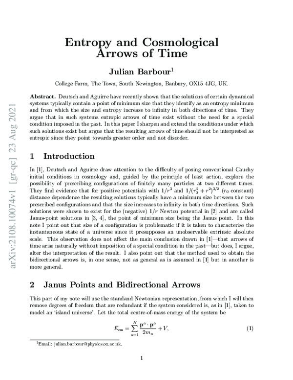 (PDF) Entropy and Cosmological Arrows of Time | Julian Barbour ...