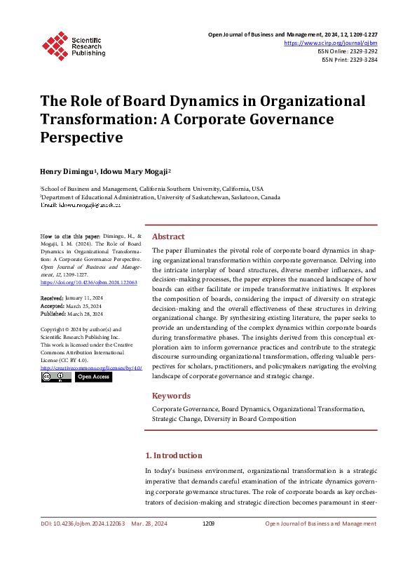 (PDF) The Role of Board Dynamics in Organizational Transformation: A ...