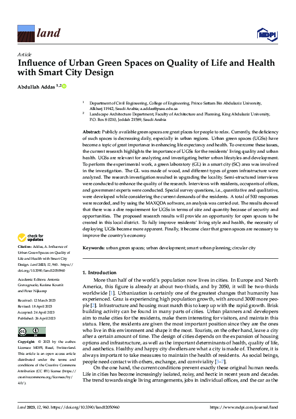 (PDF) Influence of Urban Green Spaces on Quality of Life and Health ...