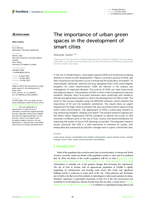 (PDF) The importance of urban green spaces in the development of smart ...