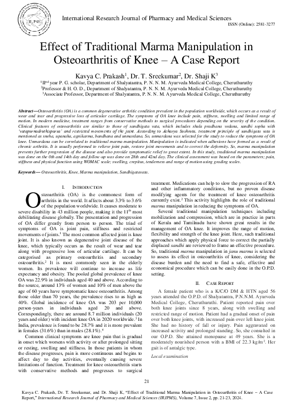 (PDF) Effect of Traditional Marma Manipulation in Osteoarthritis of ...