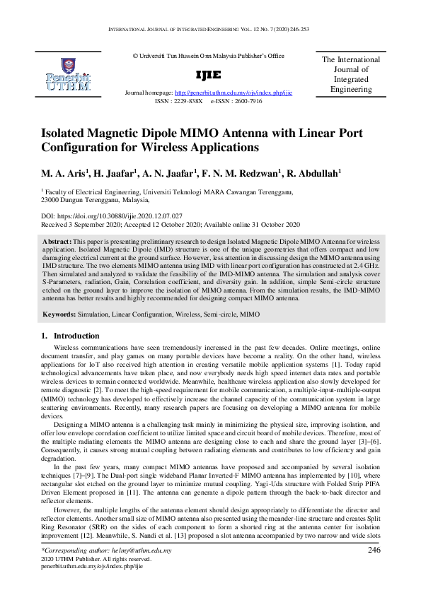 (PDF) Isolated Magnetic Dipole MIMO Antenna with Linear Port ...